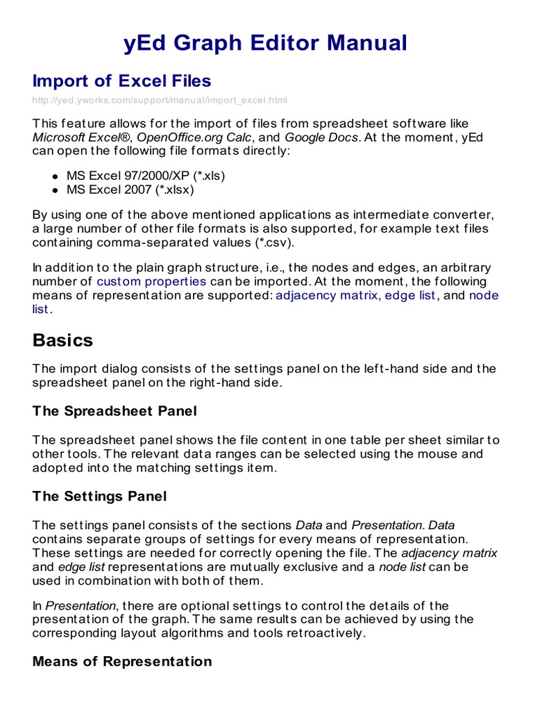 Yed Graph Editor Manual: Import of Excel Files | PDF | Vertex (Graph ...