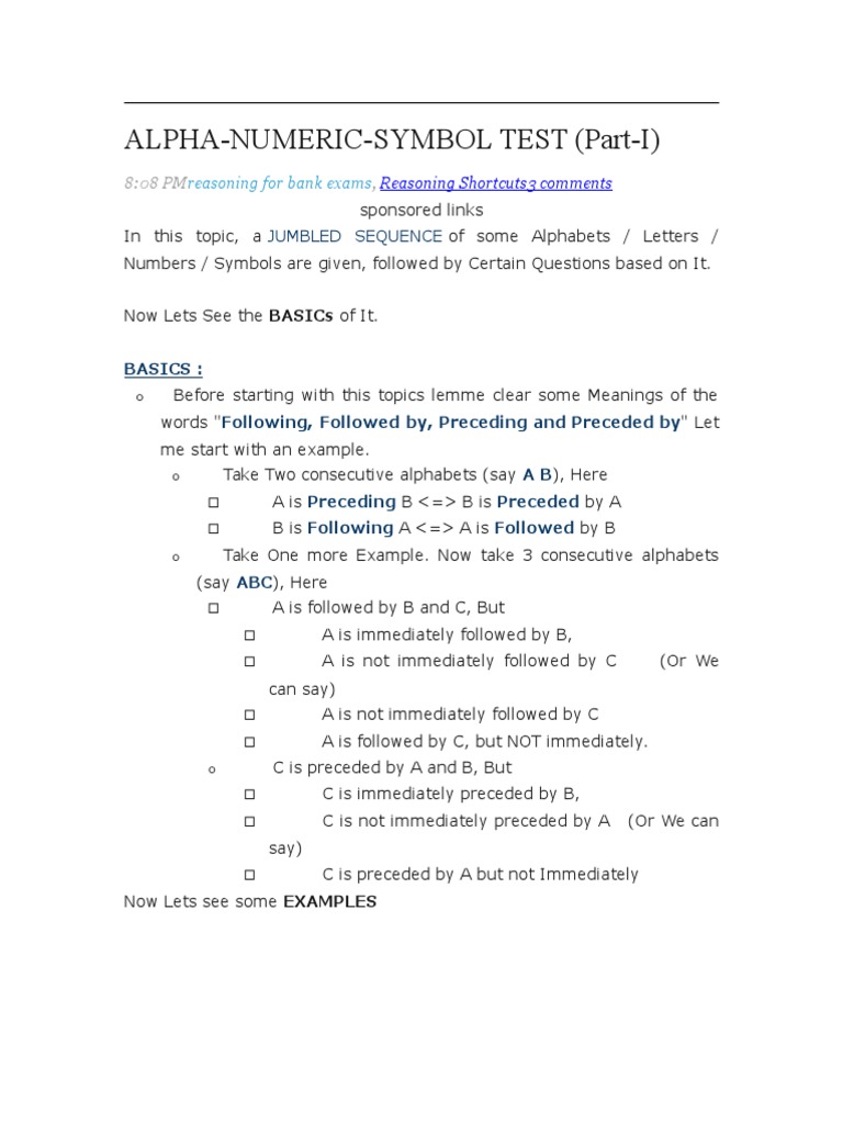 Alpha Numeric Symbol Test (Part I) | PDF | Consonant | Alphabet