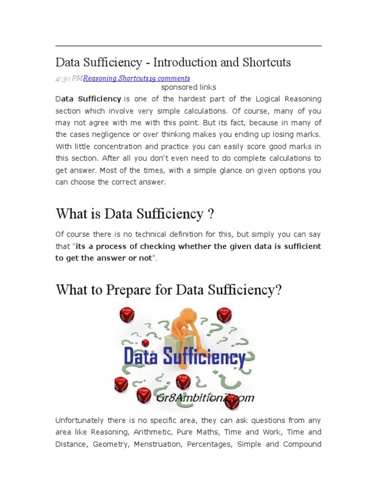 Data Sufficiency - Introduction and Shortcuts | PDF | Teaching ...