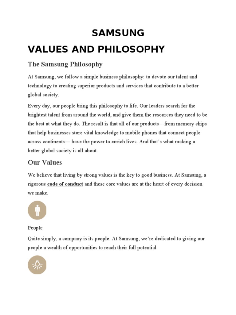Samsung Values and Philosophy | PDF | Samsung | Samsung Electronics