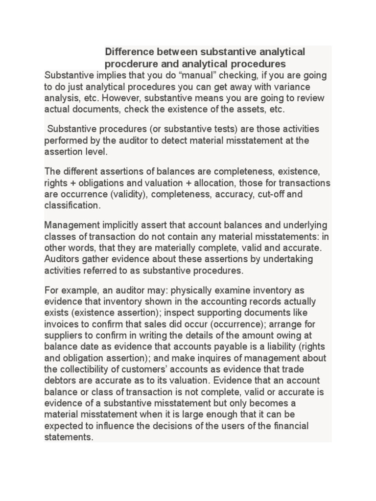 Difference Between Substantive Analytical Procderure and Analytical ...