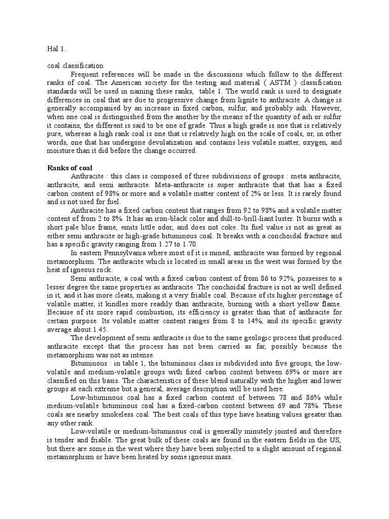 Coal Classification and Ranking: An Overview of the ASTM Standards for ...
