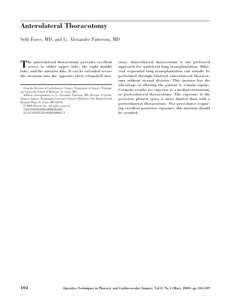Anterolateral Thoracotomy Medical Procedures Surgery