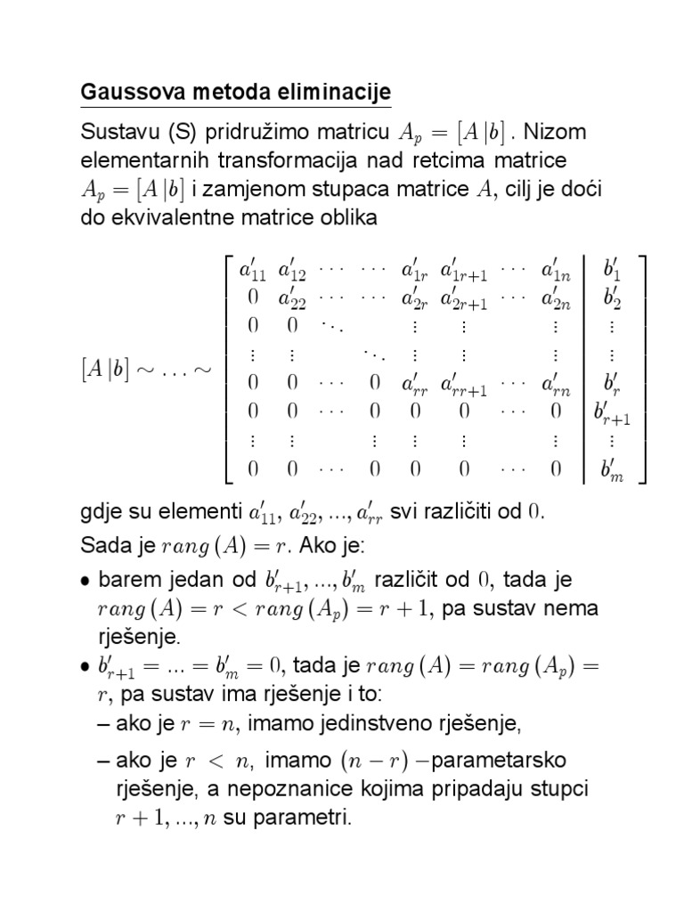 Gauss-Jordanova Metoda Rjesavanja Sutava Jednadzbi PDF | PDF