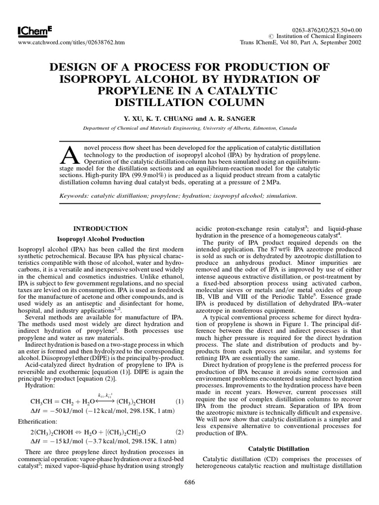 Propylene Hydration | PDF | Distillation | Catalysis