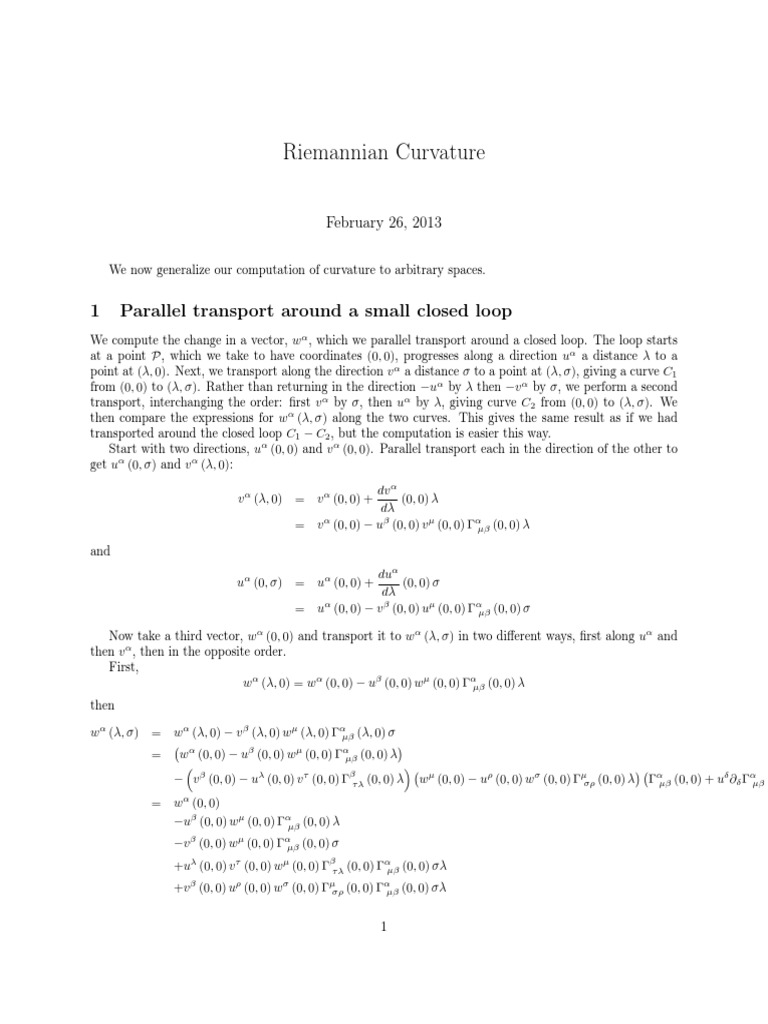 Riemannian Curvature: 1 Parallel Transport Around A Small Closed Loop | PDF | Tensor ...