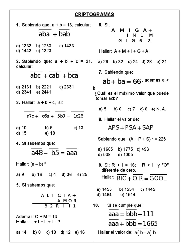 Cripto ARITMETICA | PDF