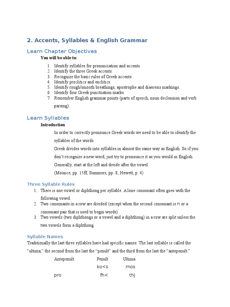 Accents, Syllables & English Grammar: Learn Chapter Objectives | PDF ...