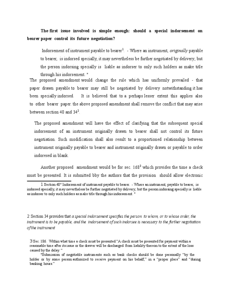 The First Issue Involved Is Simple Enough: Should A Special Indorsement ...