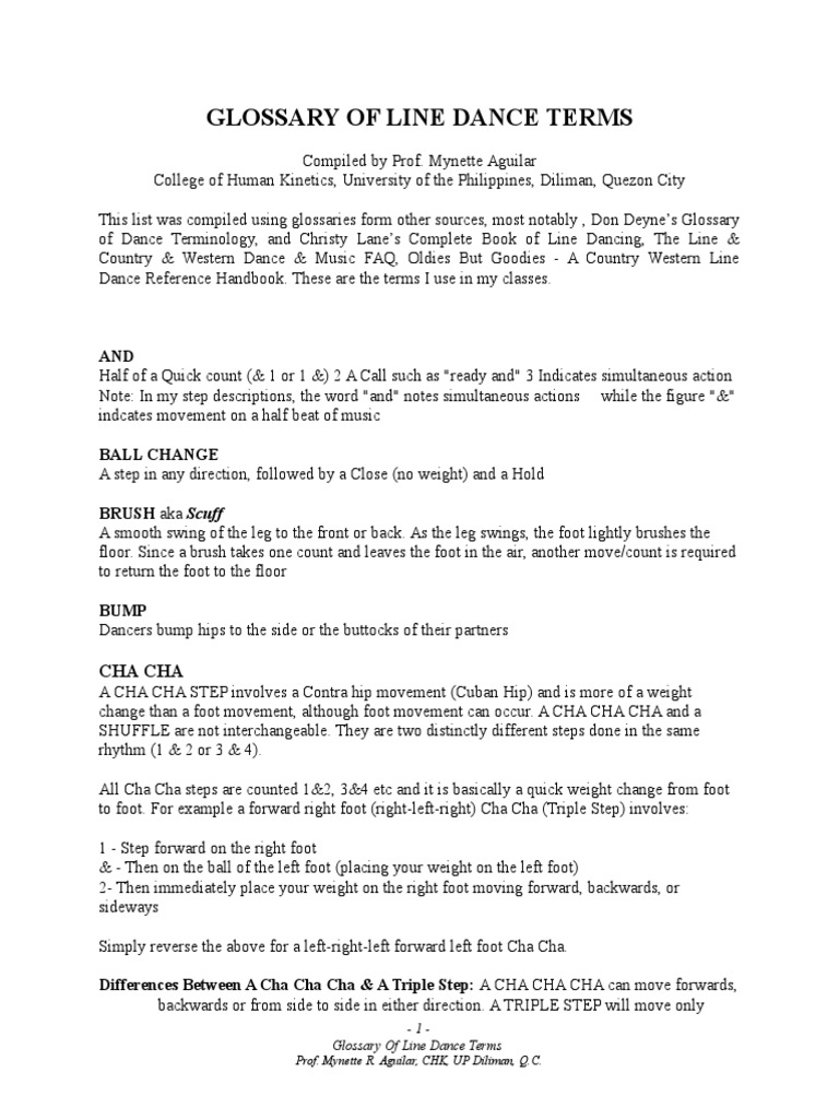Line Dance Term Glossary | PDF | Foot | Dances