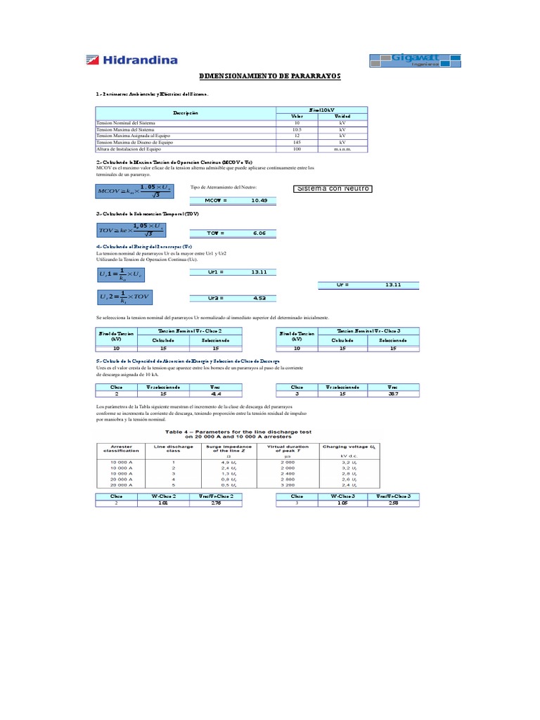 Calculo de Pararrayos | PDF | Voltio | Resistencia Eléctrica y Conductancia