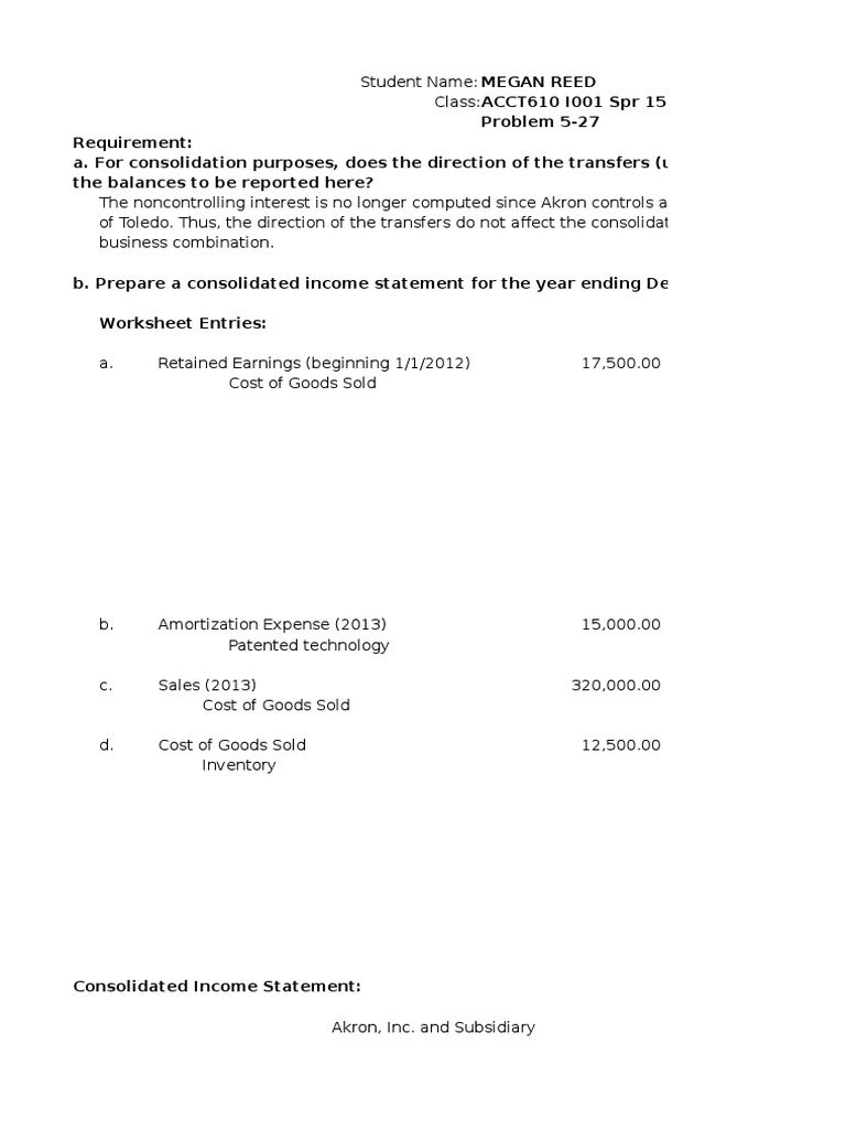 Advanced Accounting Chapter 5 Answer | PDF | Consolidation (Business ...