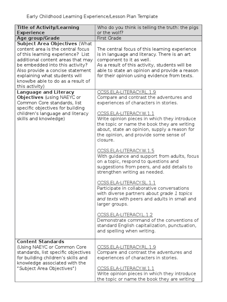 Lessonplan 1 | PDF | Lesson Plan | Early Childhood Education