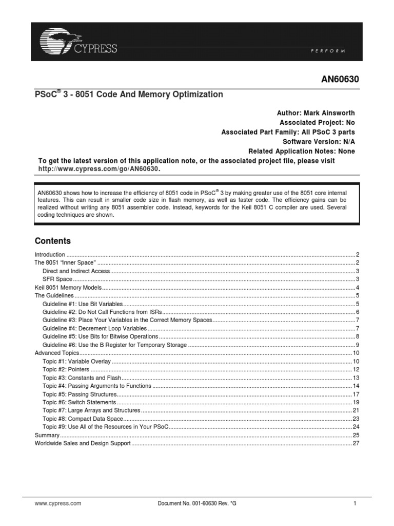 Psoc 3 - 8051 Code and Memory Optimization: Document No. 001-60630 Rev. G 1 | PDF | Pointer ...