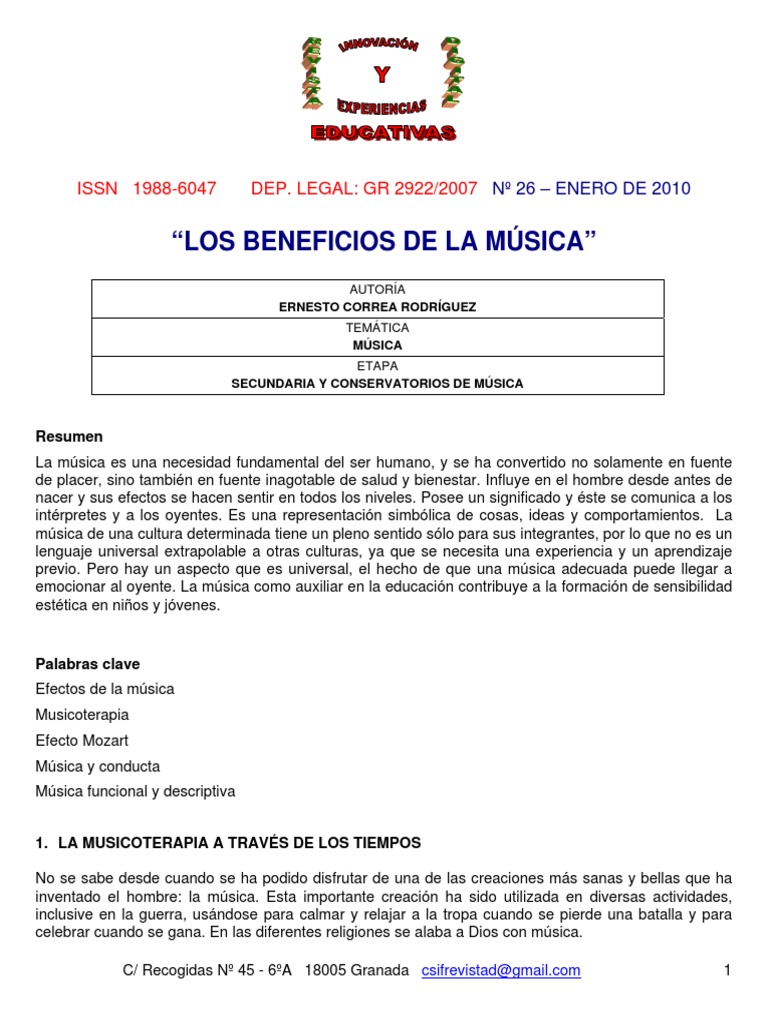 Los Beneficios de La Música PDF | PDF | Ritmo | Cerebro