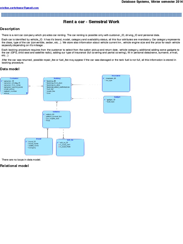 Rent A Car DBS - Semstral Work | PDF | Relational Model | Car Rental