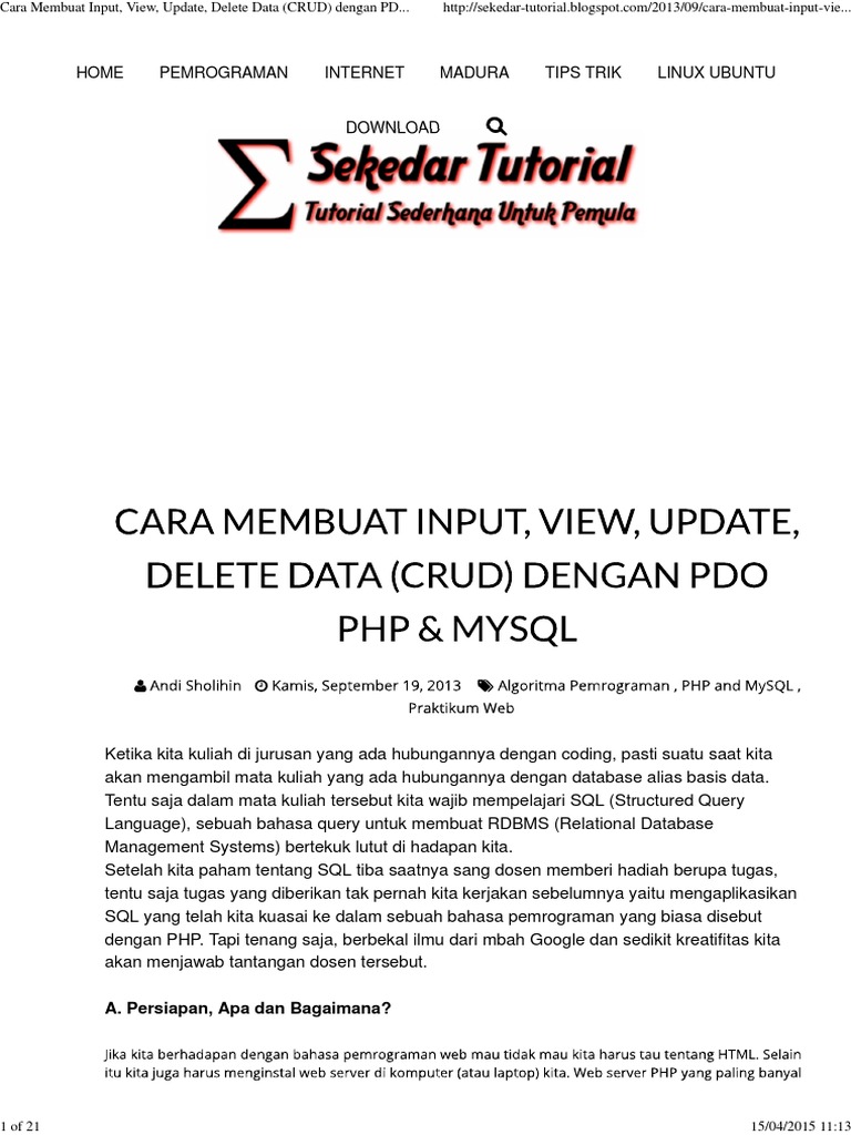 Cara Membuat Input, View, Update, Delete Data (CRUD) Dengan PDO PHP & MySQL - Sekedar Tutorial ...