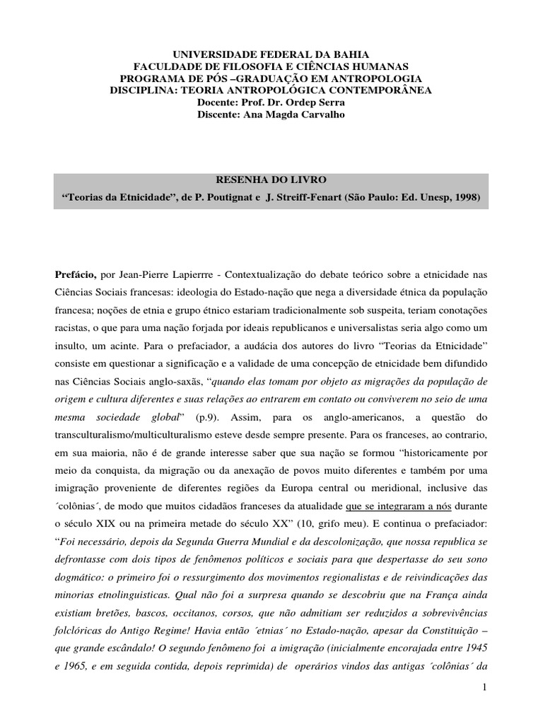 Resenha Teorias Da Etnicidade | PDF | Raça (categorização humana ...