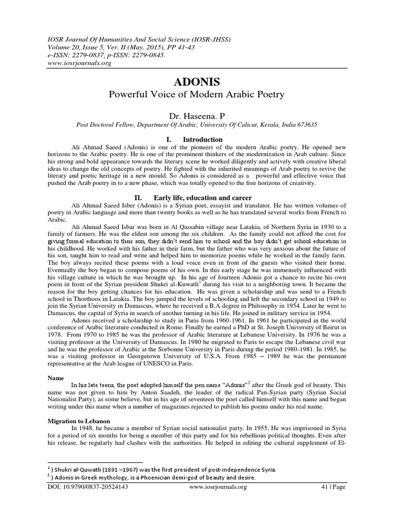 ADONIS Powerful Voice of Modern Arabic Poetry | PDF | Poetry