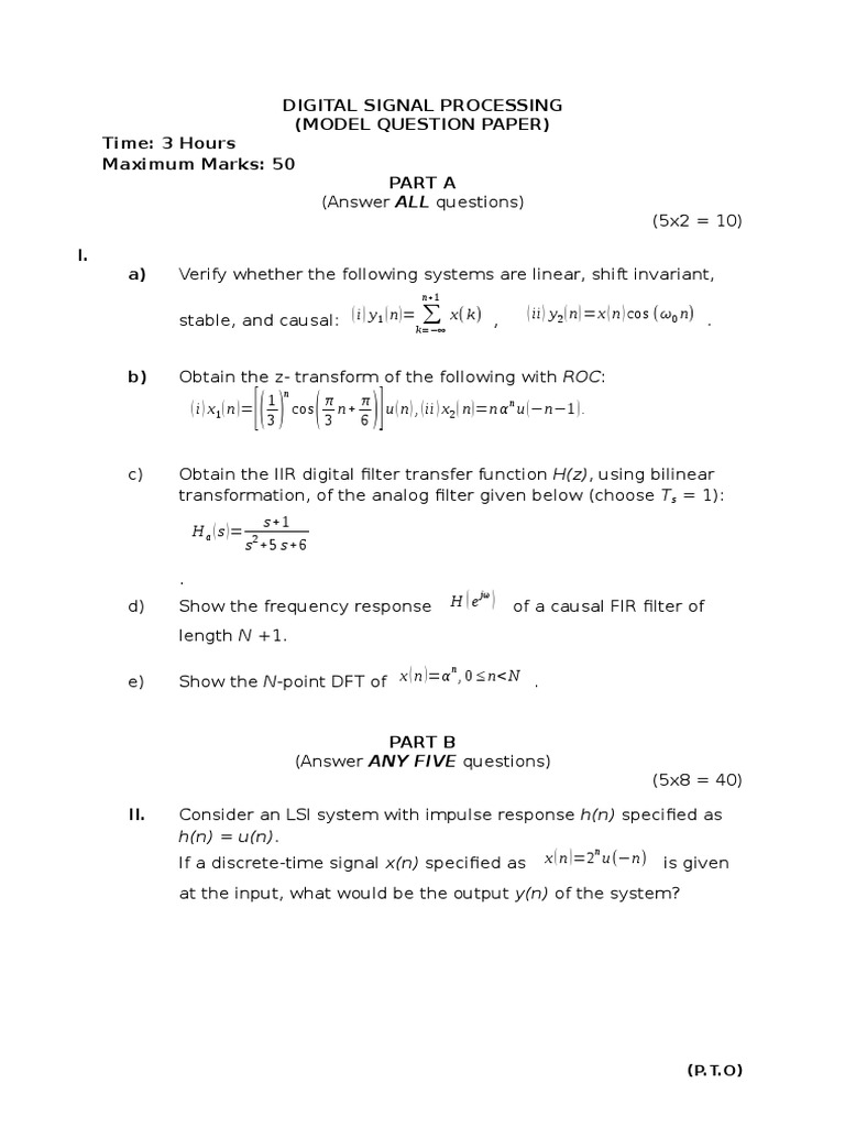 Model Question Paper in DSP | PDF