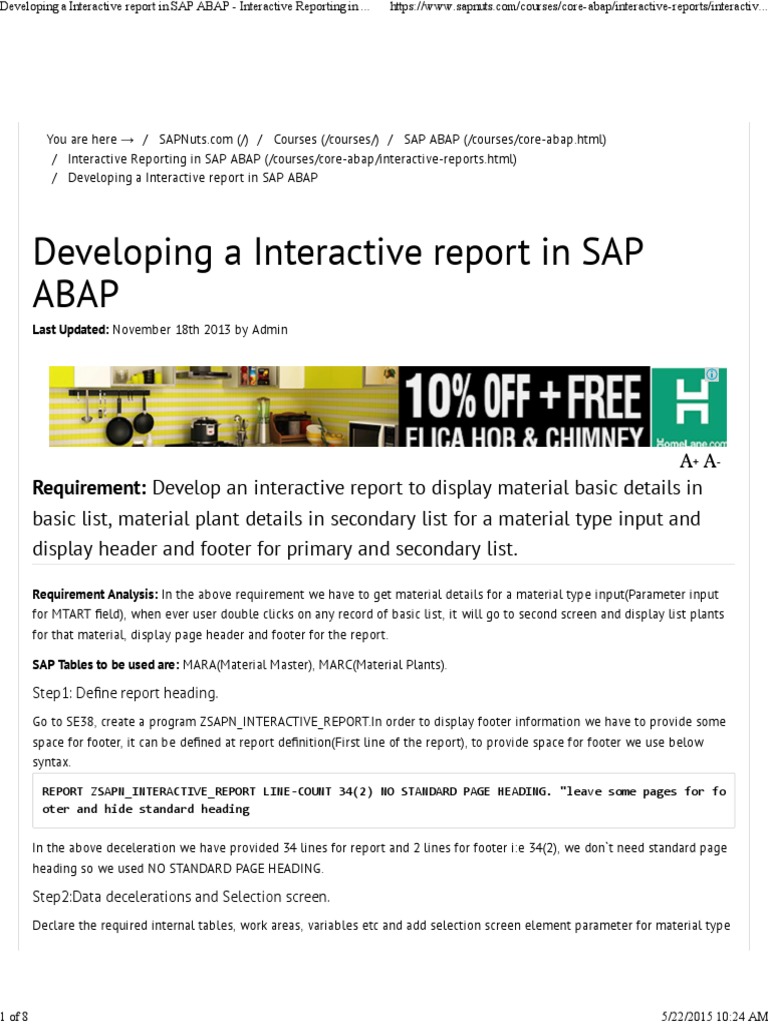 Developing A Interactive Report in SAP ABAP PDF | PDF | Computing | Digital Technology