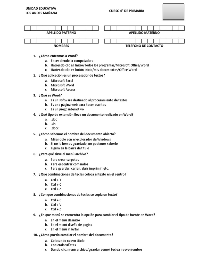 Examen de Informatica Basica | PDF | Microsoft Word | Microsoft Excel