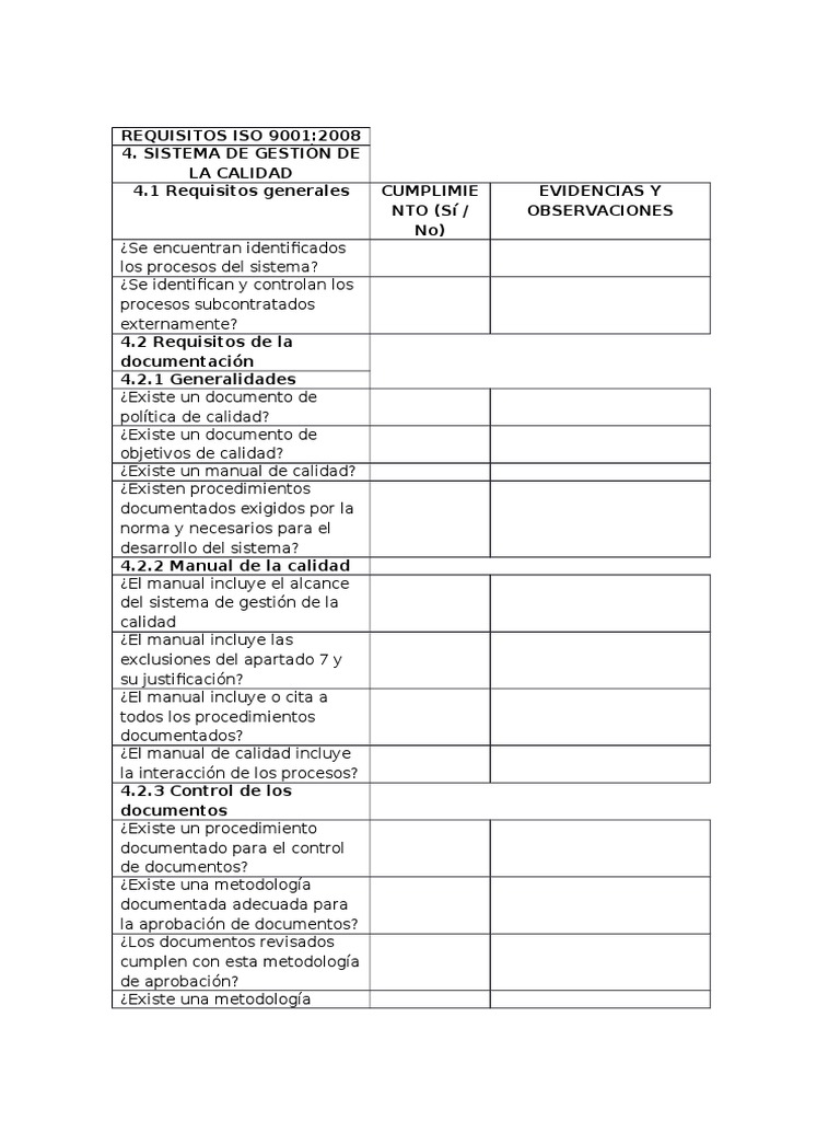 Check List ISO 9001 | PDF | Gestión de la calidad | Calidad (comercial)