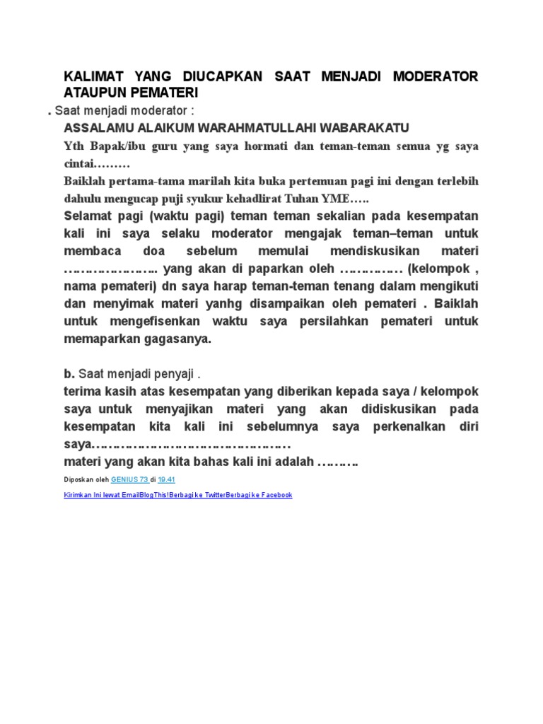 Kalimat Yang Diucapkan Saat Menjadi Moderator Ataupun Pemateri | PDF