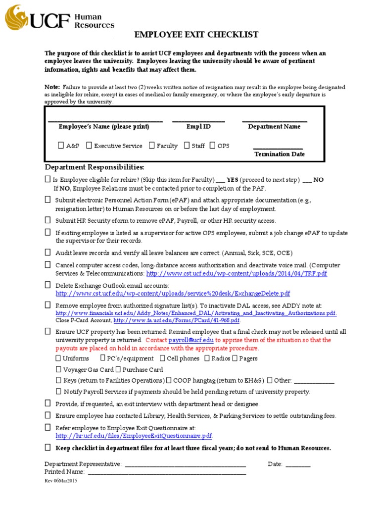 Employee Exit Checklist | PDF | Life Insurance | Employment