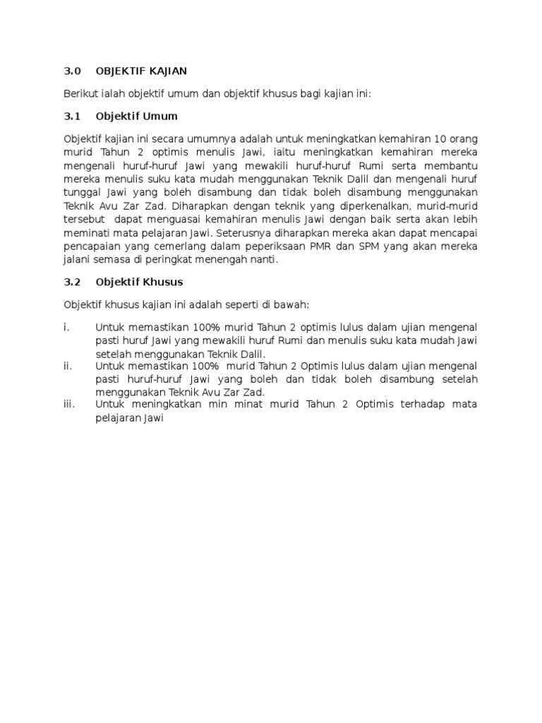 Contoh Penulisan Objektif Kajian | PDF