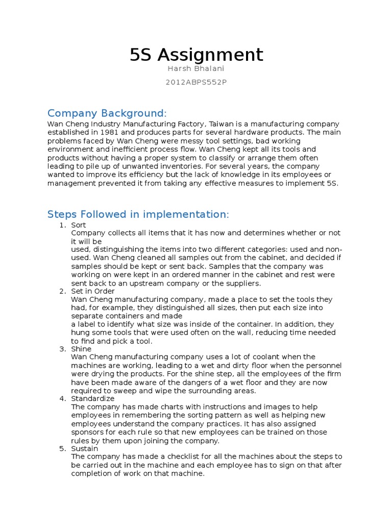 5S Assignment | Download Free PDF | Lean Manufacturing | Economic Sectors