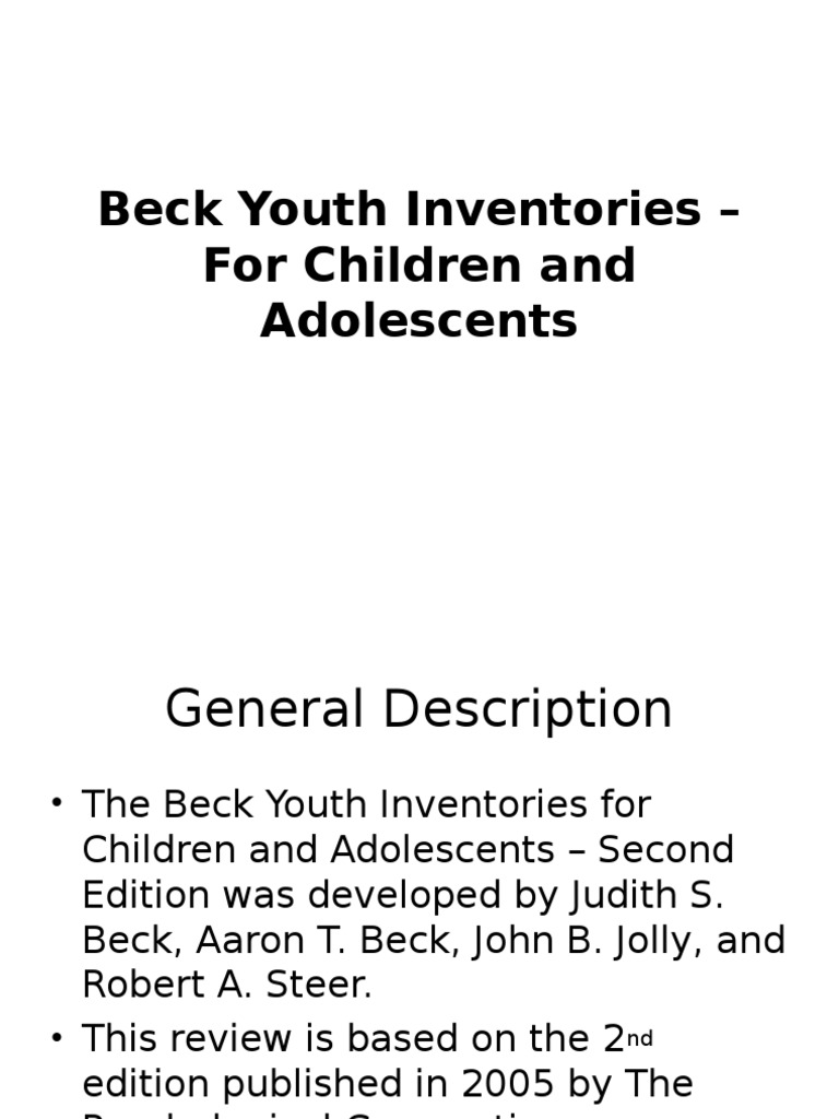 Beck Youth Inventories – for Children And | Applied Psychology ...