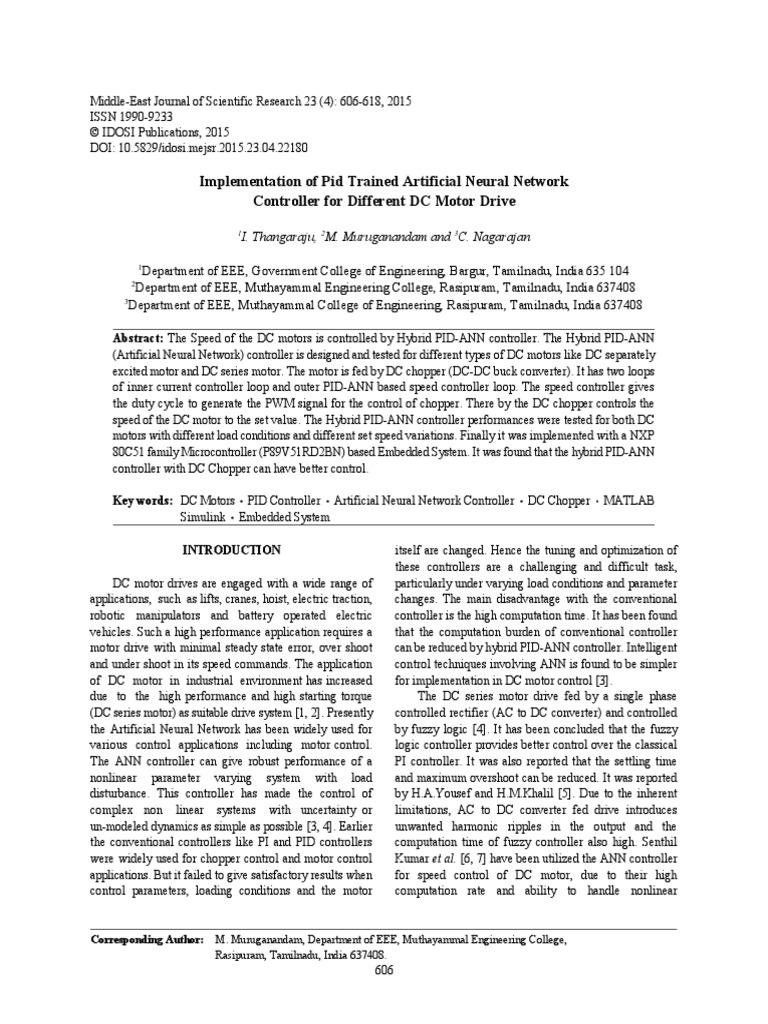 Implementation Of Pid Trained Artificial Neural Network Controller For Different Dc Motor Drive 7770