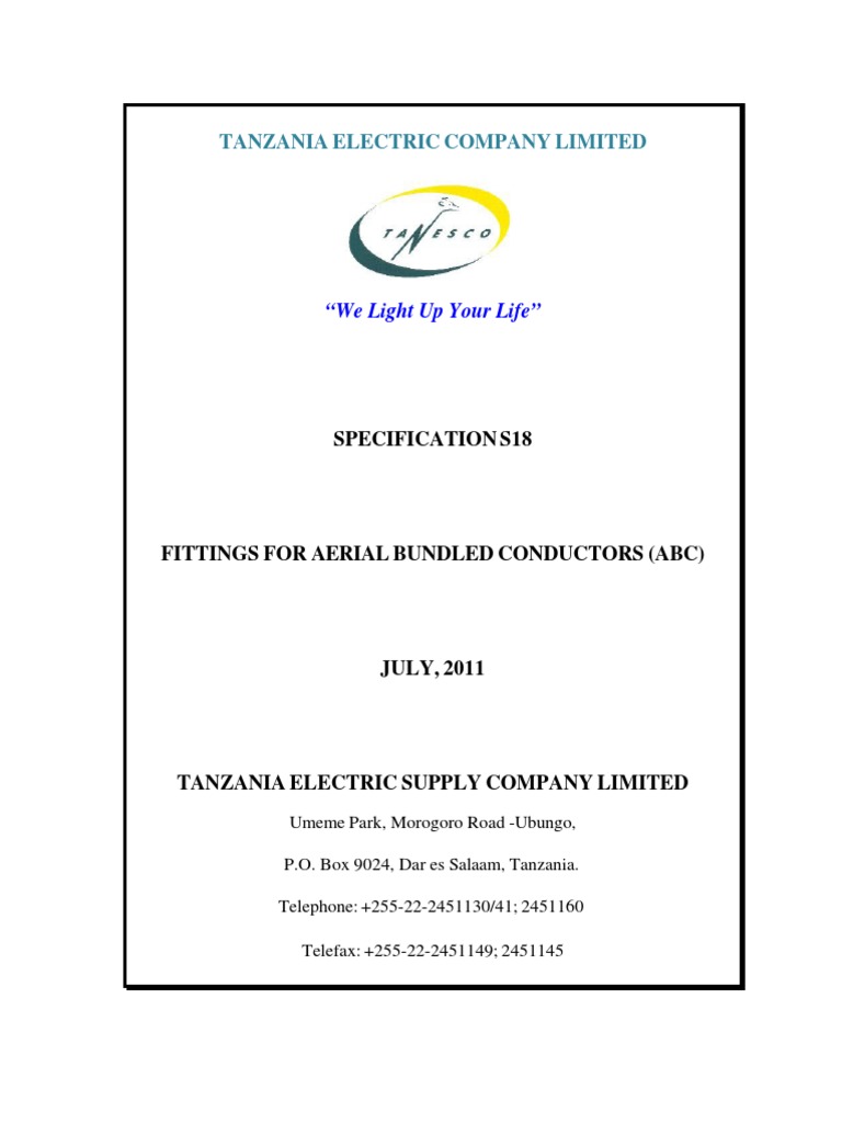 Tanesco Tanzania - Specification S18 Fittings For ABC Cables (2011 ...