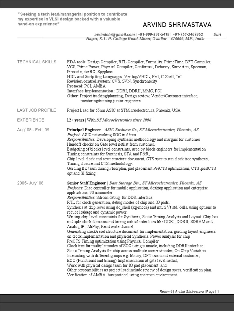 Resume Arvind Shrivastava | PDF | Computer Engineering | Digital Electronics