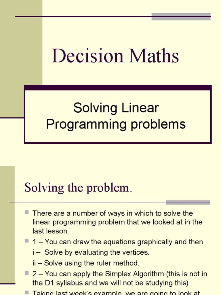 D1, L9 Solving Linear Programming Problems | PDF | Linear Programming | Mathematics Of Computing