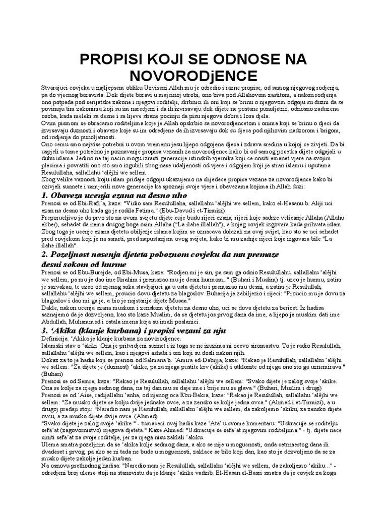 Propisi Koji Se Odnose Na Novorodjence | PDF