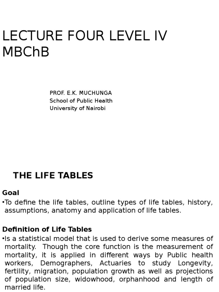 Demography Lecture 4 Life Tables | PDF | Life Expectancy | Demography