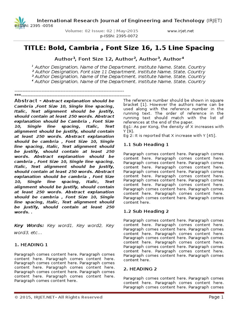IRJET Manuscript Template | PDF | Printing | Graphic Design