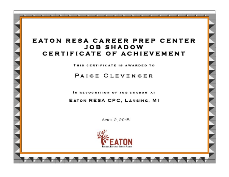 Job Shadow Certificate | PDF