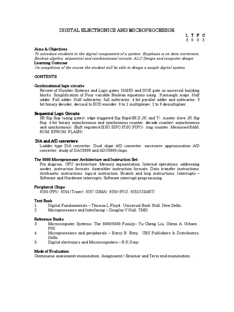Syllabus - DigitalElectronics and Microprocessor | PDF | Central ...