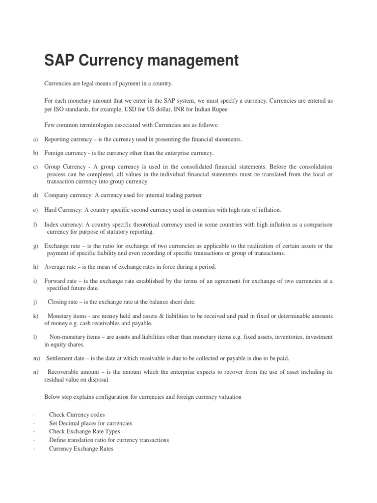 SAP Currency Management | PDF | Exchange Rate | Valuation (Finance)