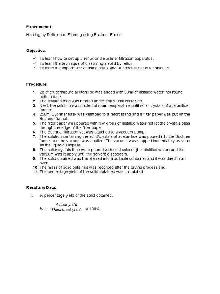 Experiment 1 CHM207 Intermediate Organic Chemistry Heating by Reflux ...
