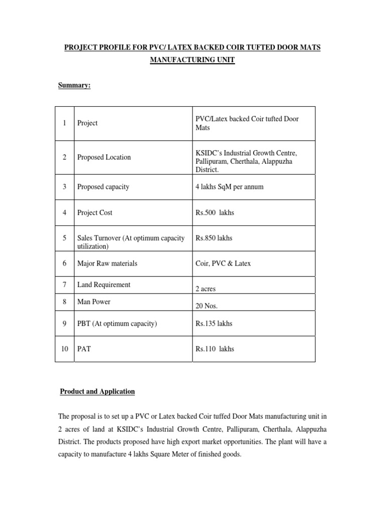 Project Profile - Mat Products Manufactuing | PDF | Natural Rubber ...