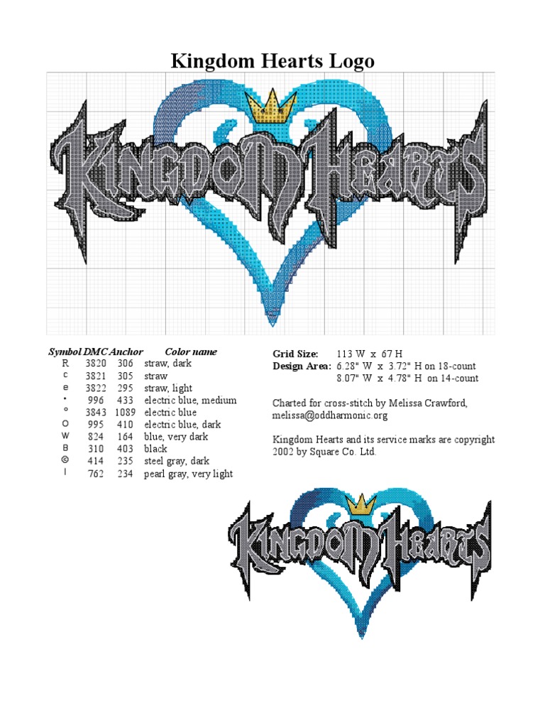 Kingdom Hearts Cross-Stitch Pattern, Color | PDF