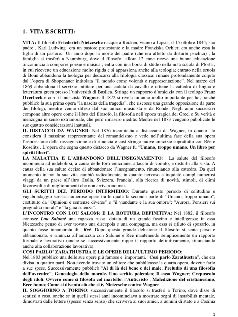 Nietzsche: Riassunto Completo | PDF
