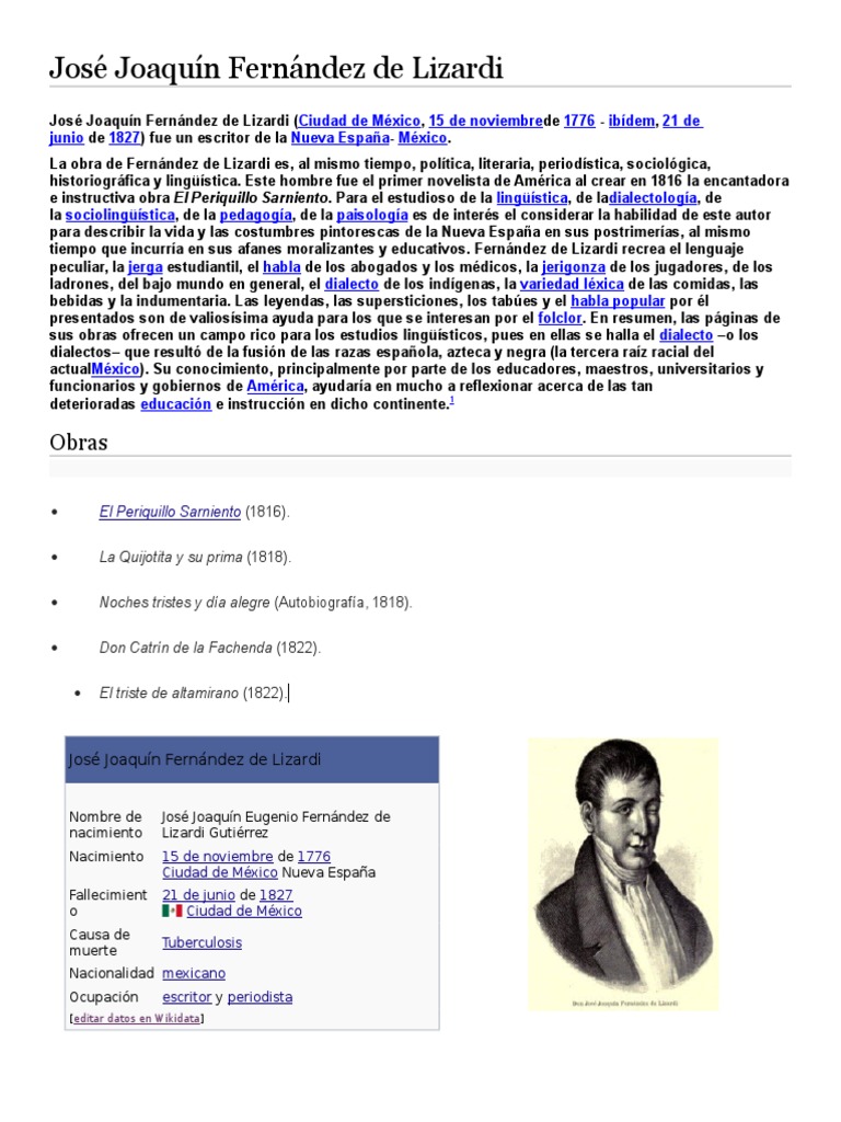 José Joaquín Fernández de Lizardi Biografía | PDF