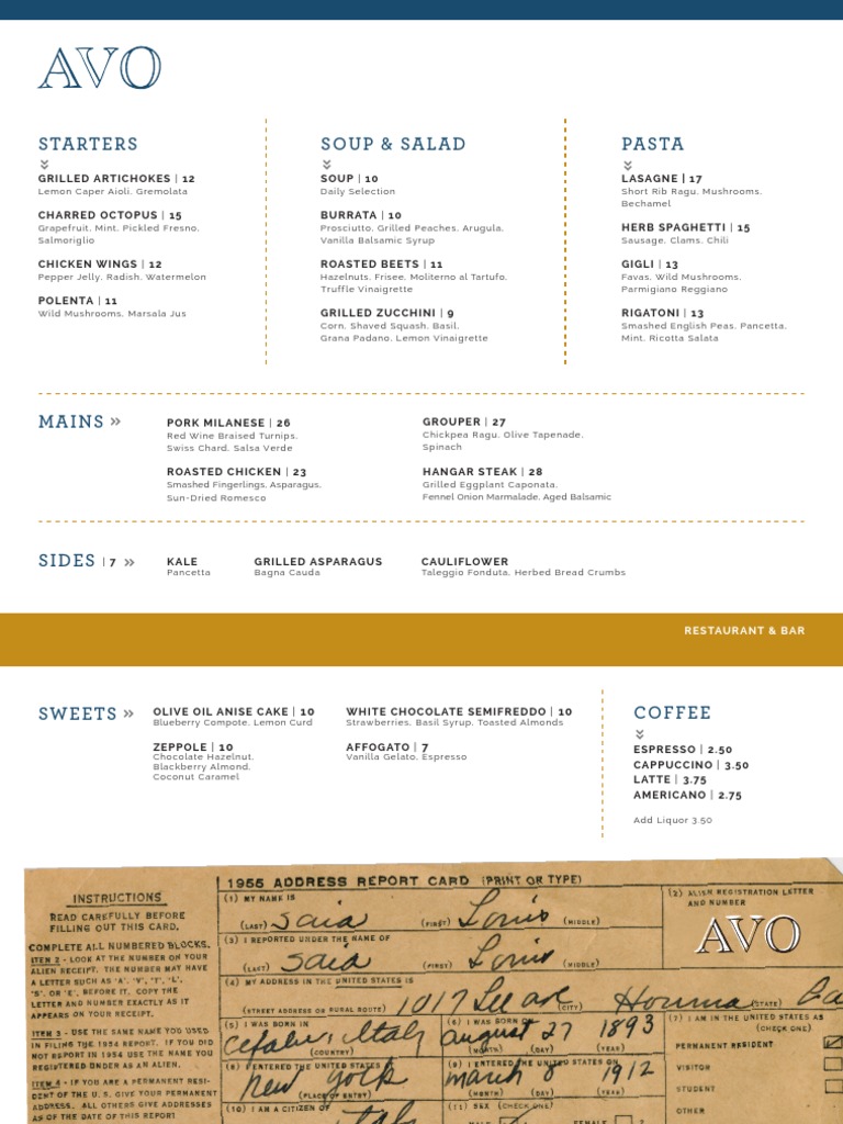 Avo Dinner Menu | PDF