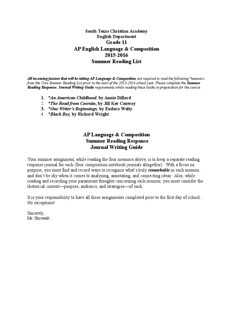 AP English Summer Reading Guide 2015 | PDF | Language Arts & Discipline