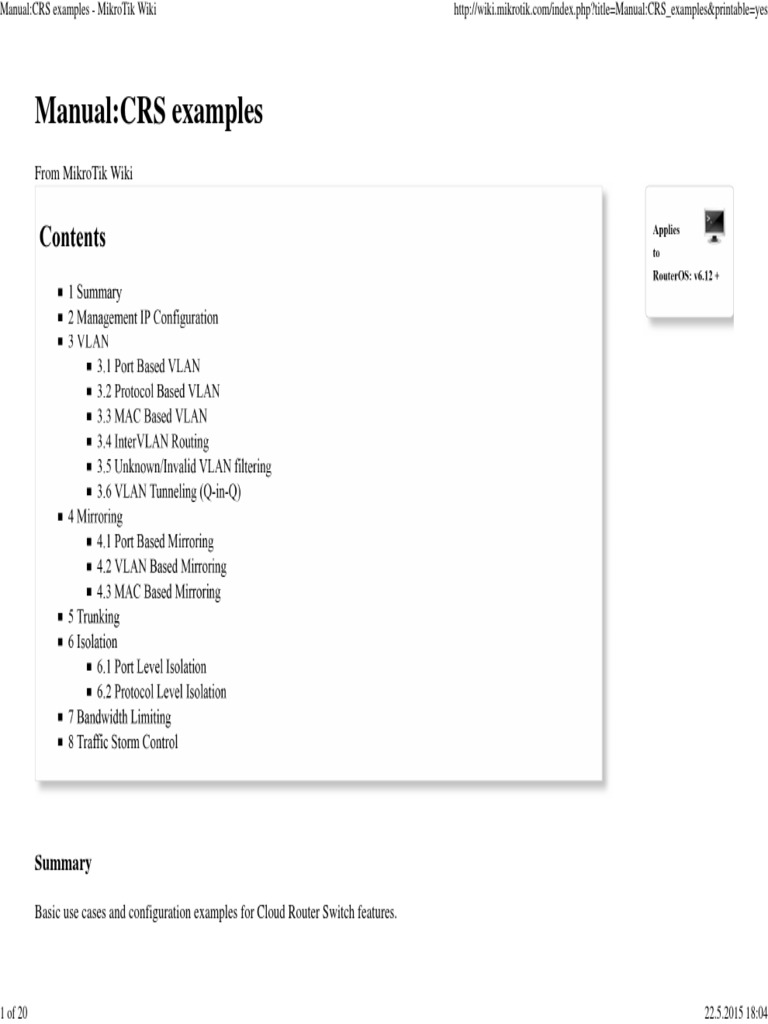 Manual - CRS Examples - MikroTik Wiki | PDF | Network Switch | Port ...